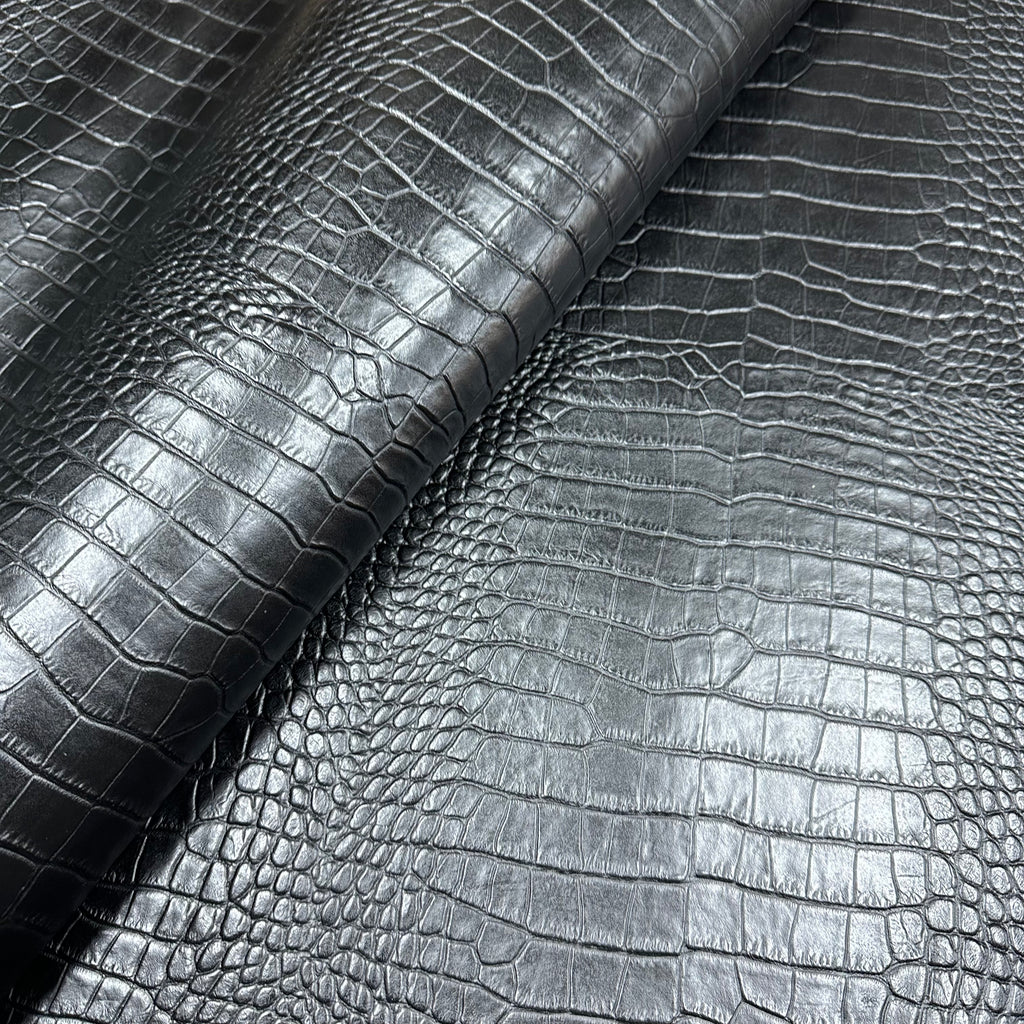 Crocodile Embossed Cow Leather, 3.0-3.5 oz - Matte Black